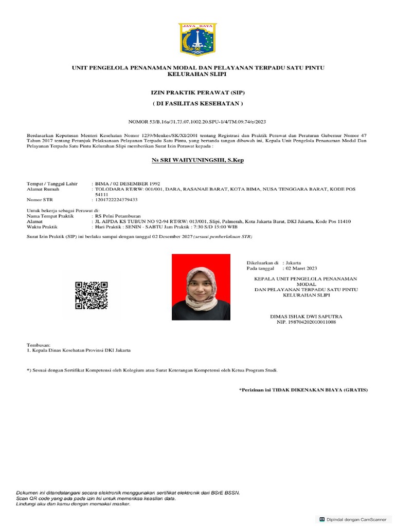 Sip Ns Sri Wahyuningsih Skep - 99352 | PDF