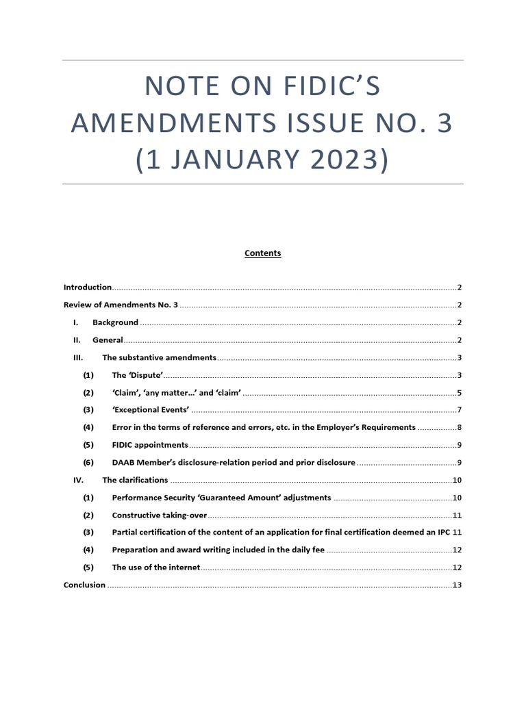 Note On Fidic Pdf