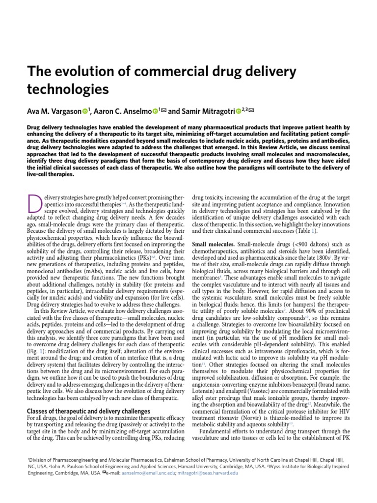 Evolution of Drug Delivery Technologies | PDF | Wellness | Science ...