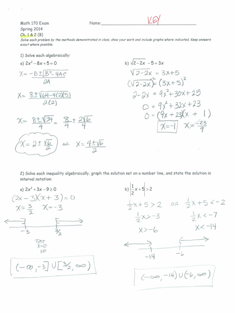 Math 170 Examkeych 12 Yellowsp 14 | PDF