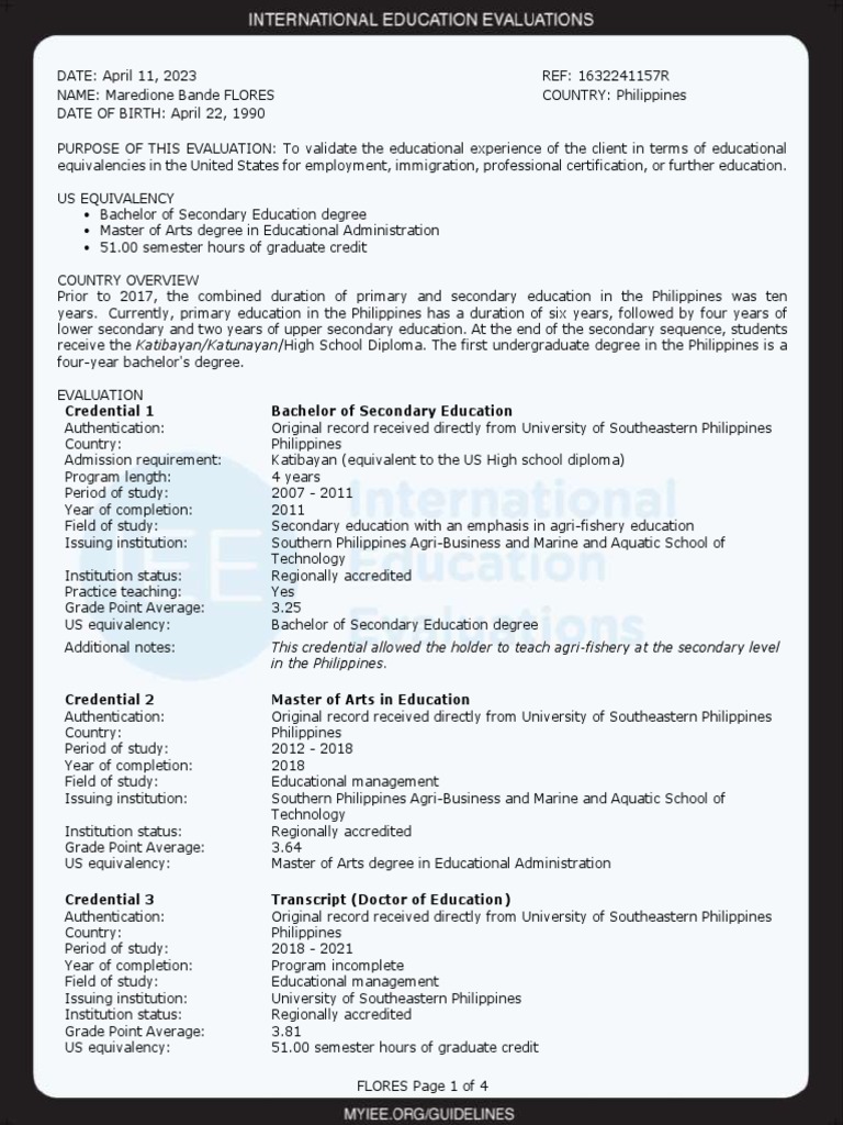 US Education Equivalency Report | PDF