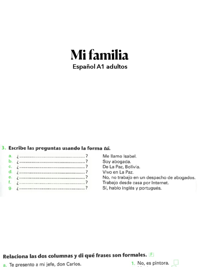 Mi Familia: Español A1 para Adultos | PDF