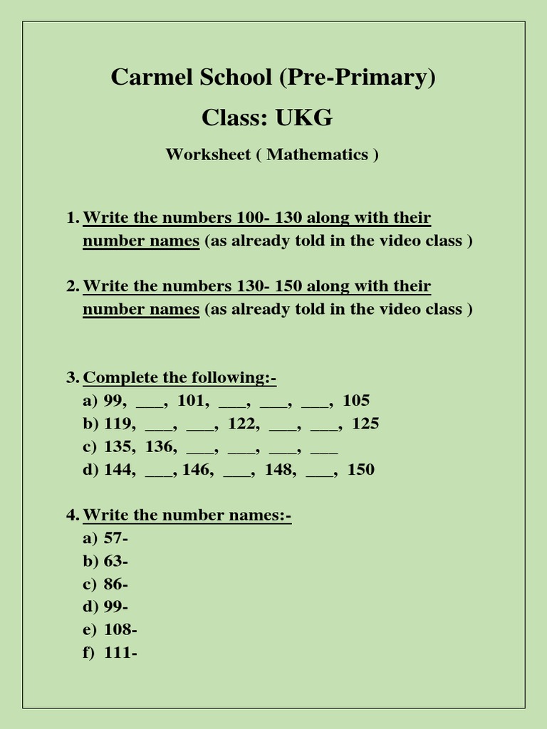 Ukg Maths | PDF