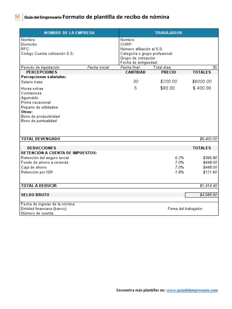 Plantilla de Recibo de Nomina Word | PDF