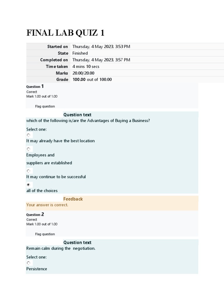 Technopreneurship FINAL LAB QUIZ 2 | PDF