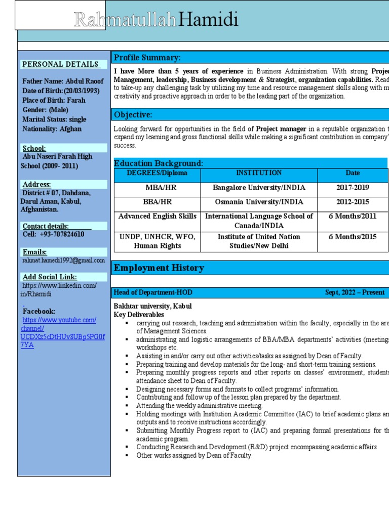 Rahmatullah Hamidi@CV | PDF