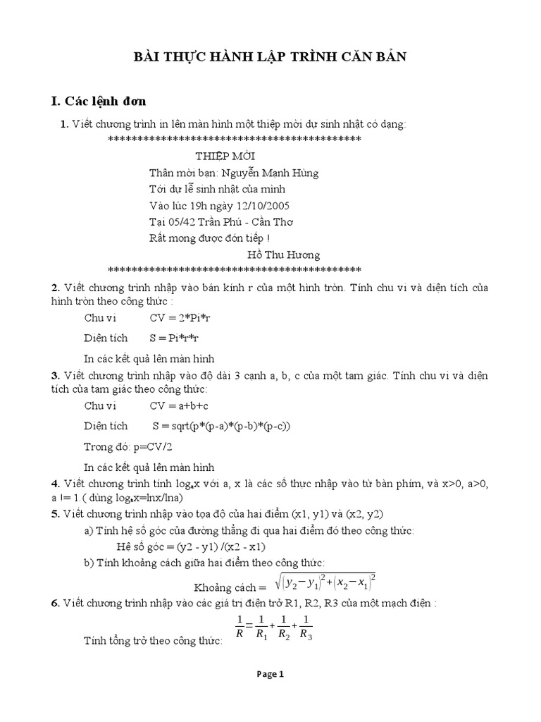 Bai Tap Thuc Hanh | PDF