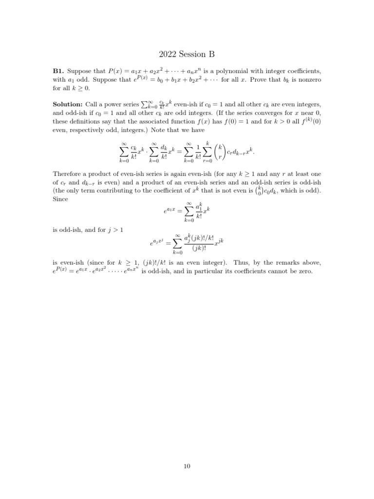 2022 Putnam Solutions Session B | PDF