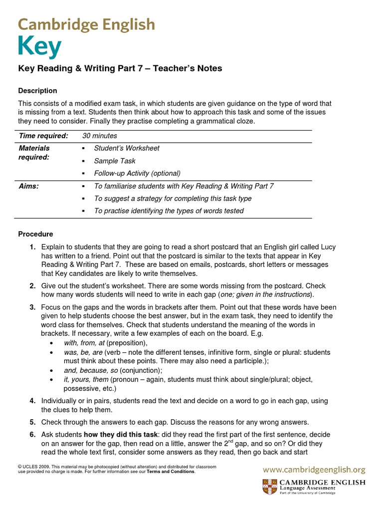 cambridge-english-key-ket-reading-and-writing-part-7 | PDF