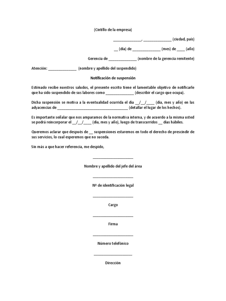 Modelo de Carta de Suspensión A Un Empleado | PDF Modelo de Carta de Suspensión A Un Empleado | PDF