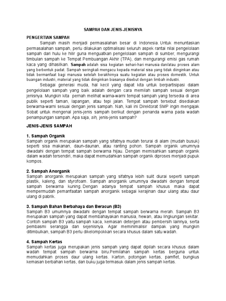 BAHAN P5 P1 (Sampah Dan Jenisnya) | PDF | Griya & Taman