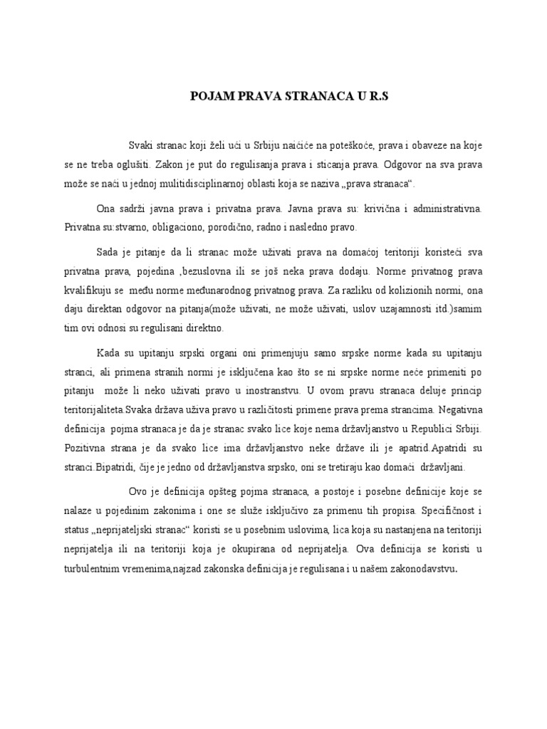 Pojam Prava Stranaca U RS | PDF