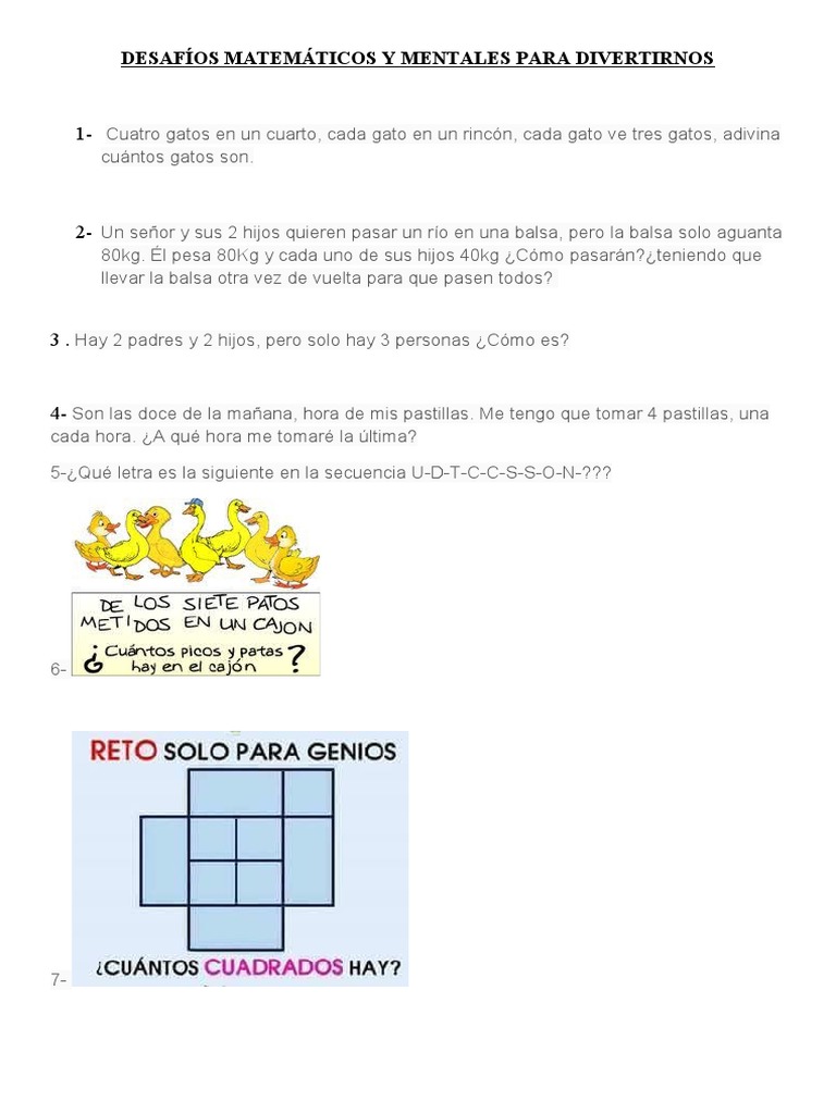 Desafíos Matemáticos y Mentales para Divertirnos | PDF