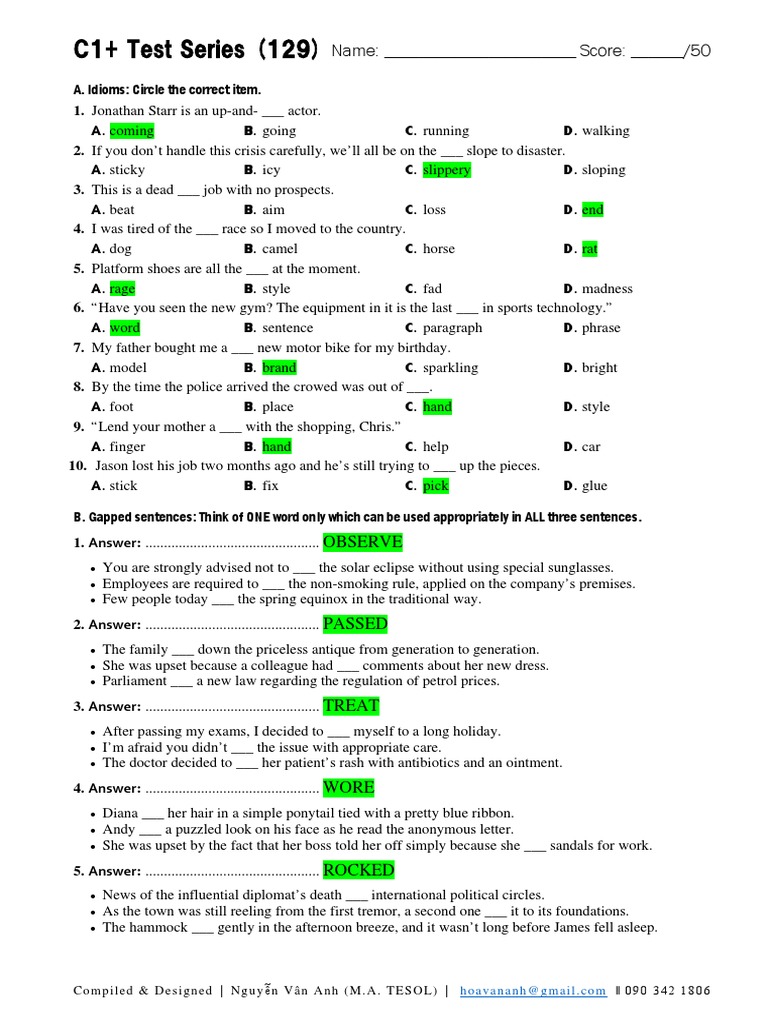 C1+ Test Series (129) - TO SHOW STUDENTS | PDF