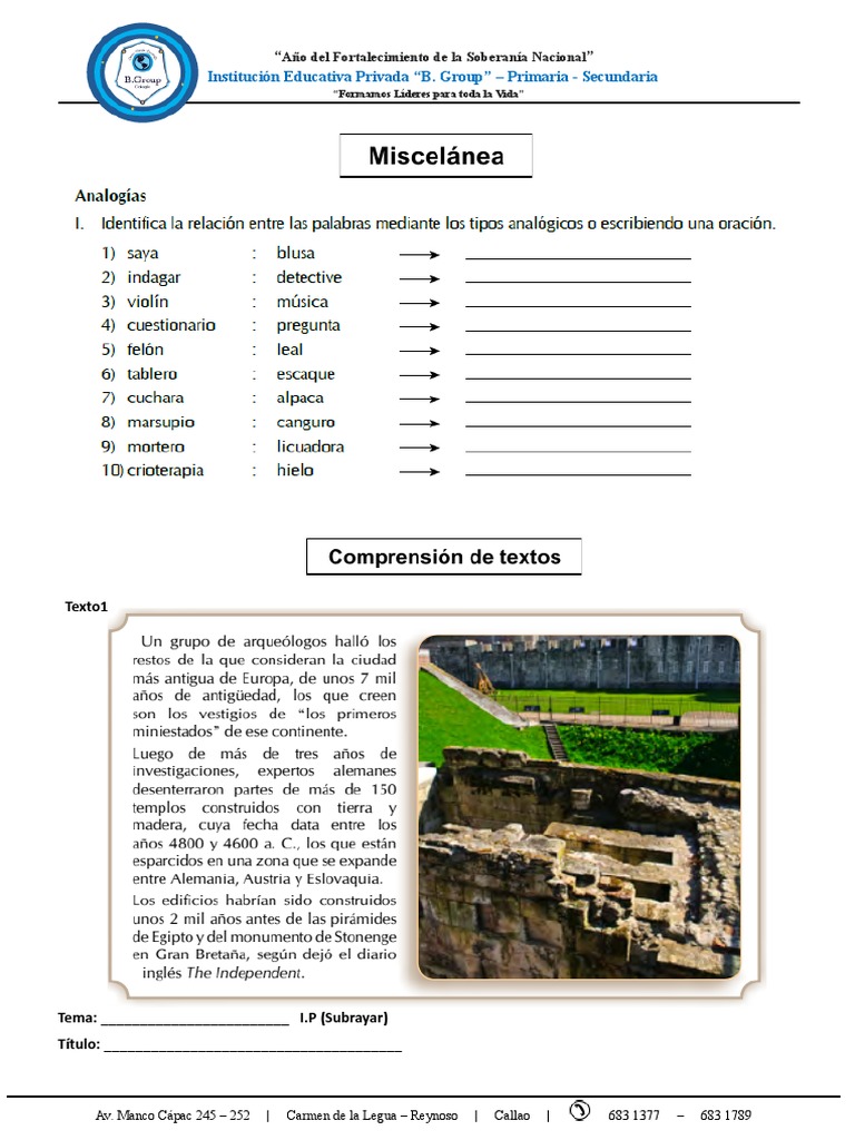 Ficha 5 - R.V - 1ro Sec | PDF | Viajes y turismo