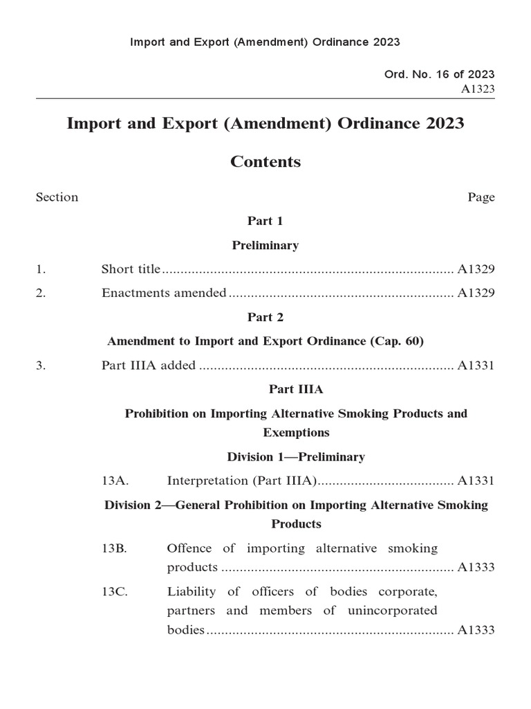 GLD - Eng - Ord. 16 of 2023 - Import and Export (Amendment) Ordinance ...