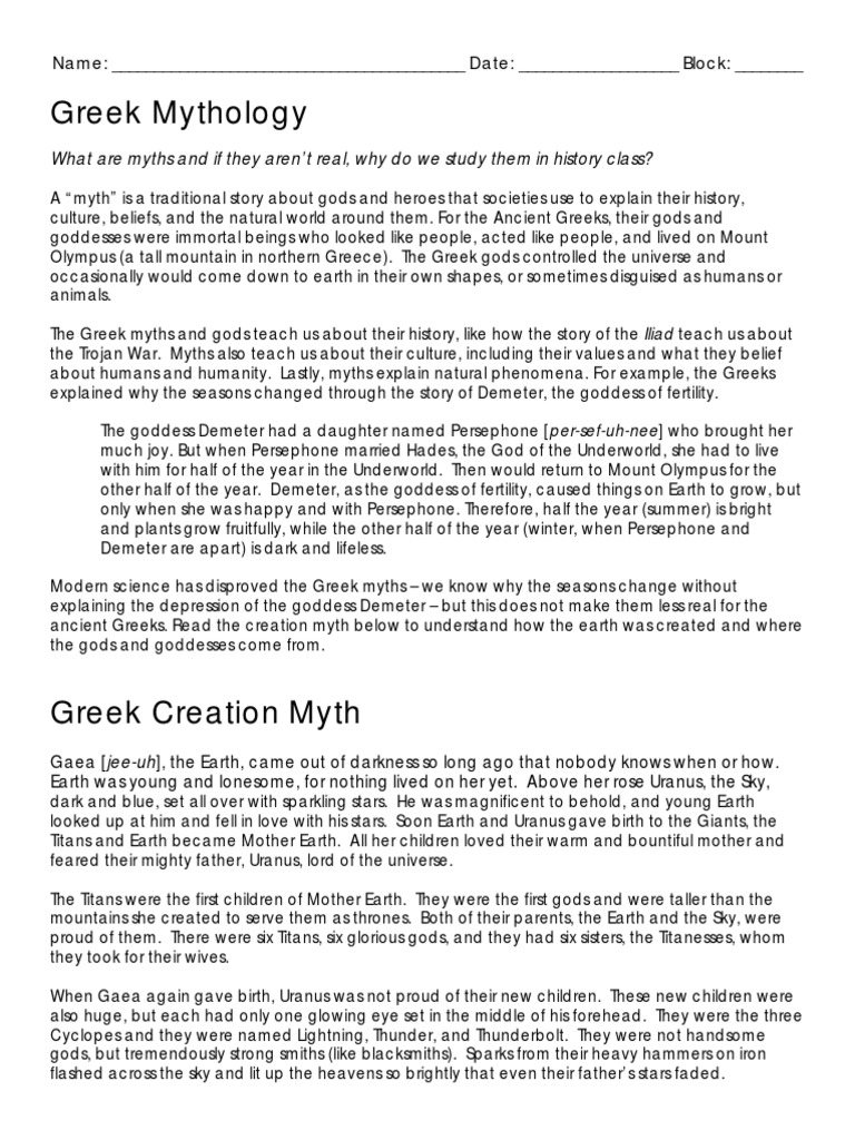 3 Greek Mythology Packet | PDF