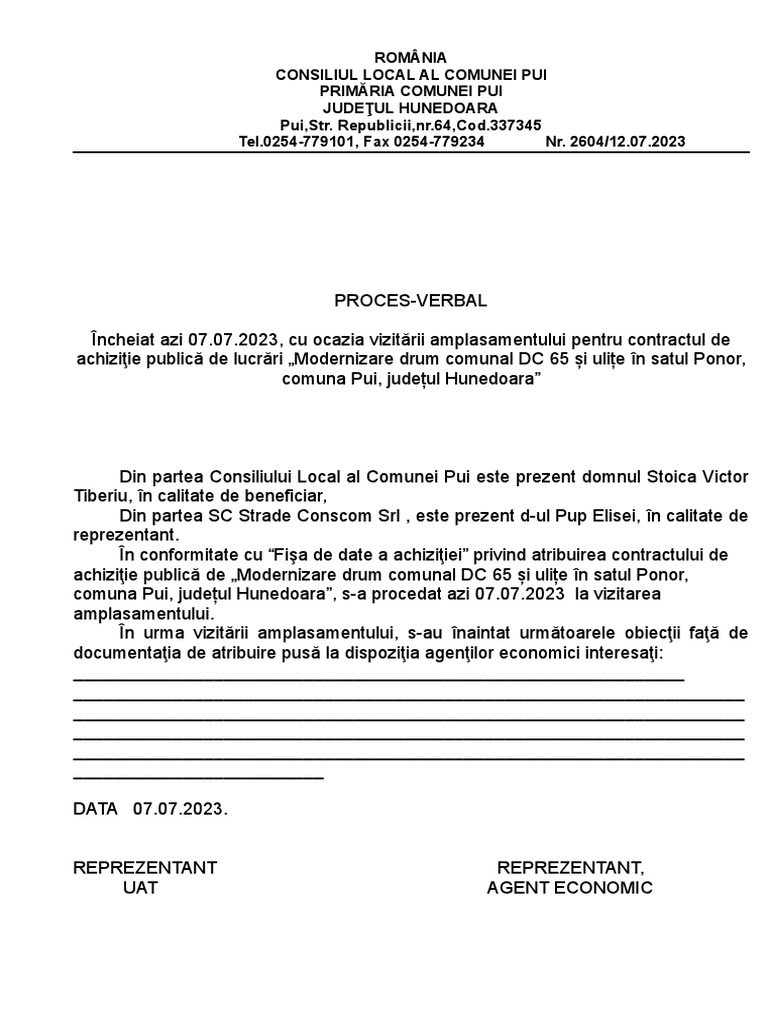 PV Vizitare Amplasament | PDF