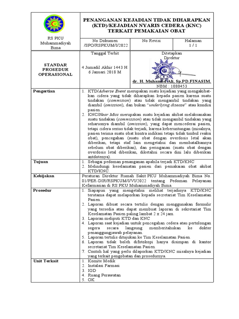 Spo Penanganan KTD & KNC Terkait Penggunaan Obat | PDF