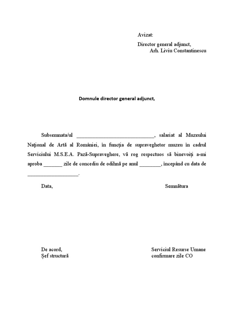 Model - Tip - Cerere Concediu | PDF
