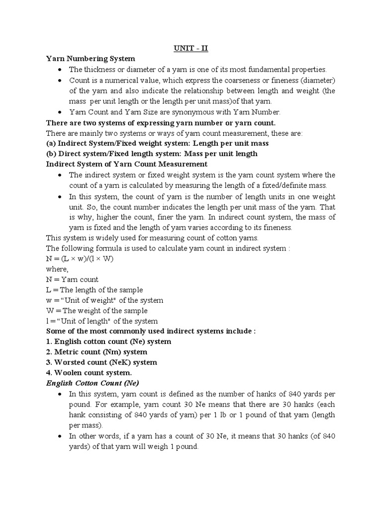 Yarn Numbering System | PDF | Science & Mathematics
