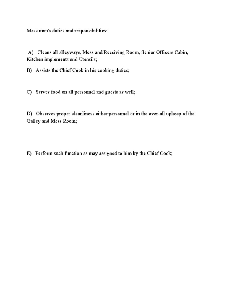 Mess Man Duties | PDF