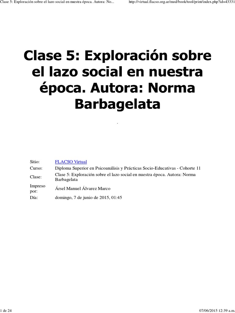 Clase 5 - Exploración Sobre El Lazo Social en Nuestra Época. Autora ...