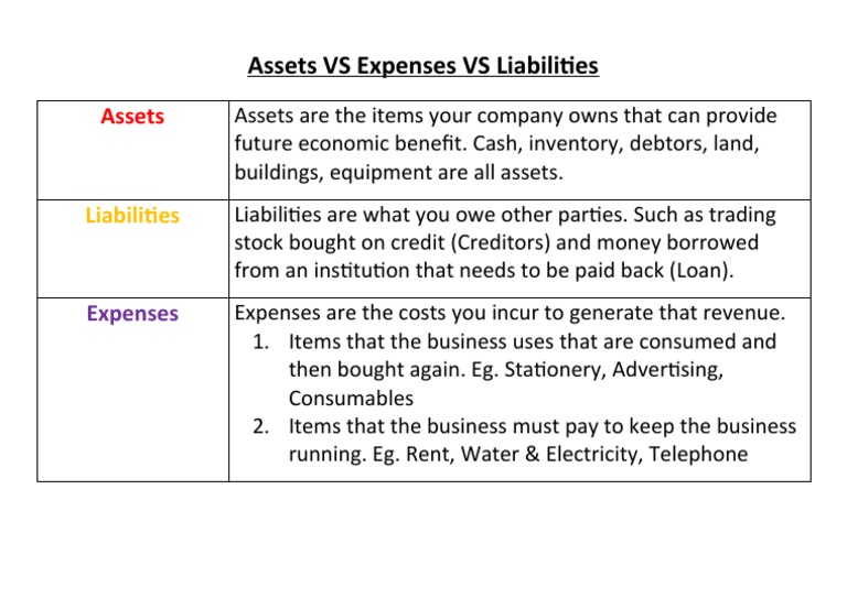 Assets vs Expenses vs Liabilities | PDF