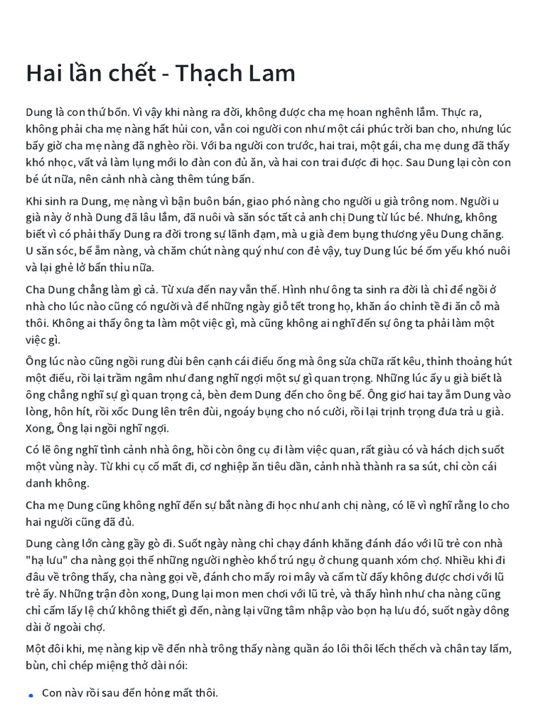 Hai Lần Chết - Thạch Lam | PDF