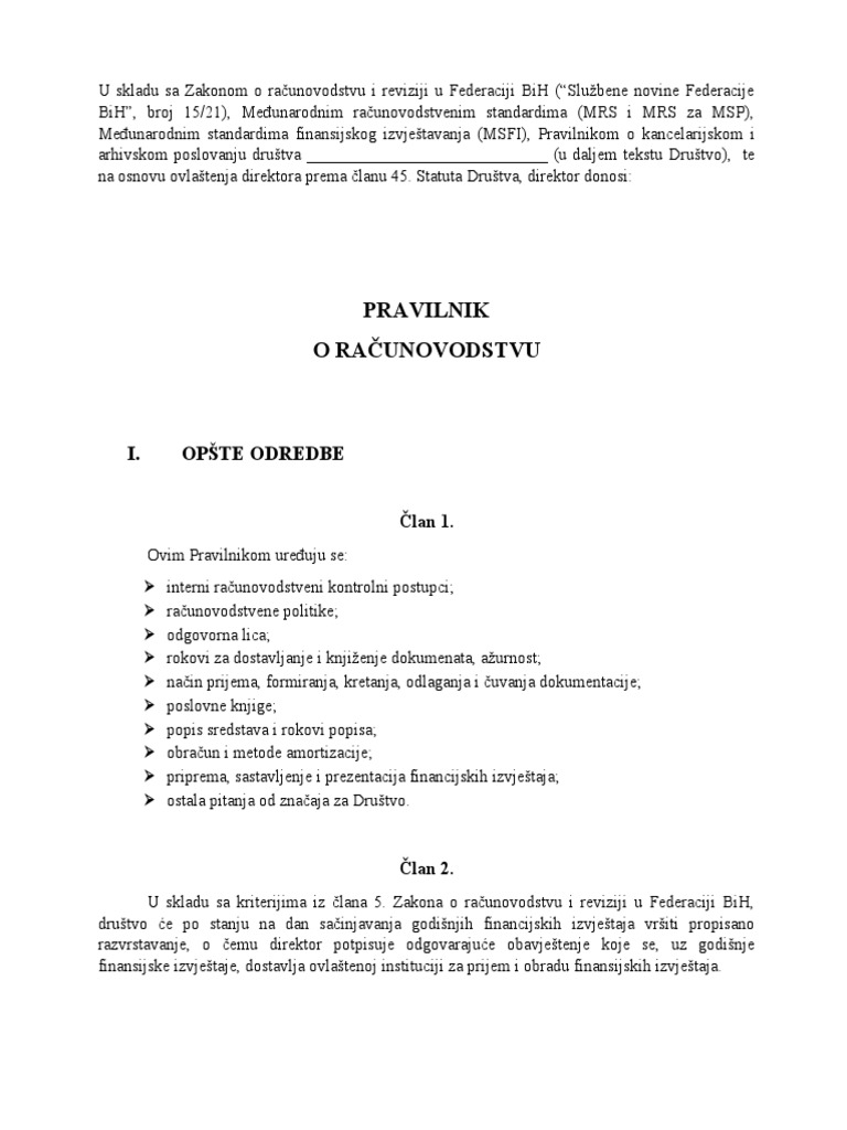 Pravilnik o Računovodstvu Za MSP | PDF