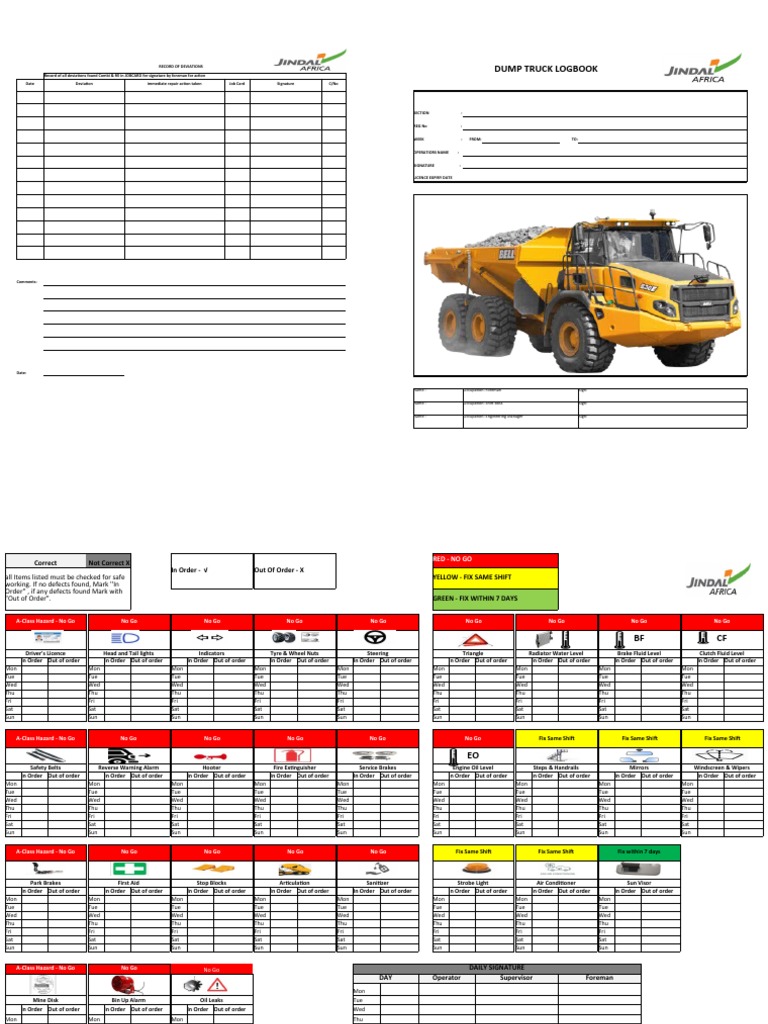 Dump Truck Logbook - Rev1 | PDF