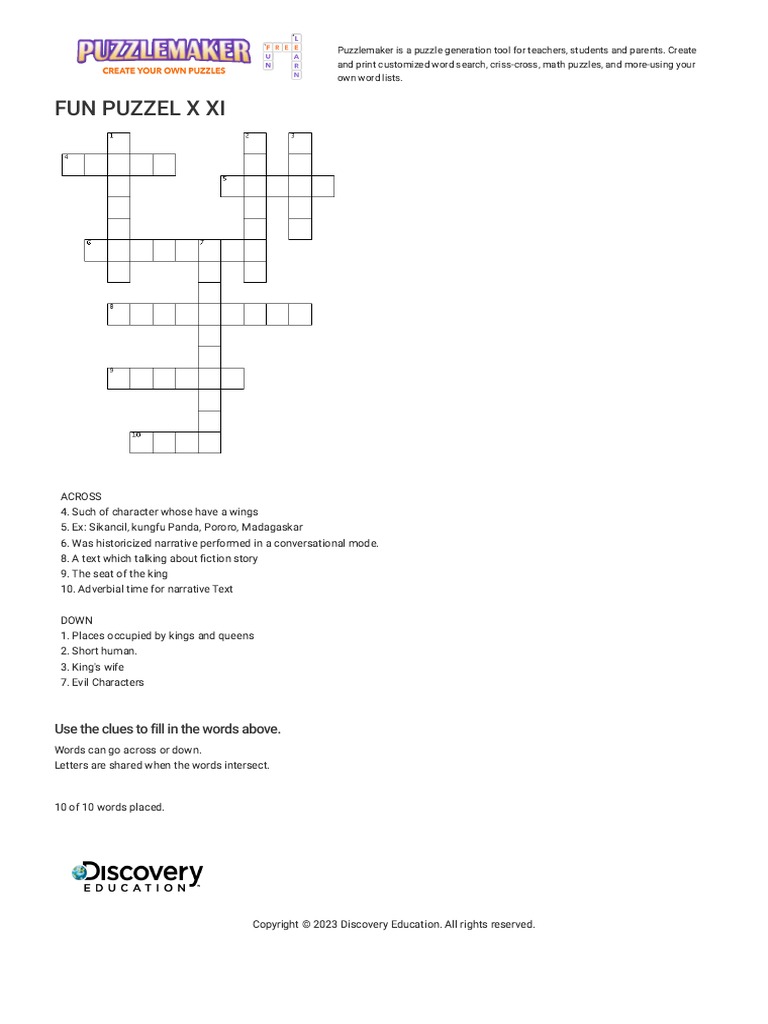 Cross Word Puzzel X XI | PDF