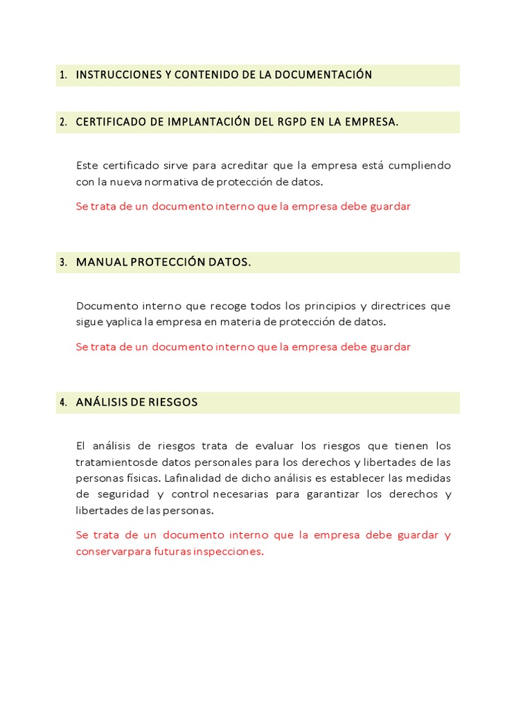 Instrucciones y Contenido de La Documentación | PDF