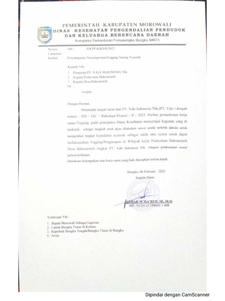 Surat Tindak Lanjut Permintaan Fogging. | PDF