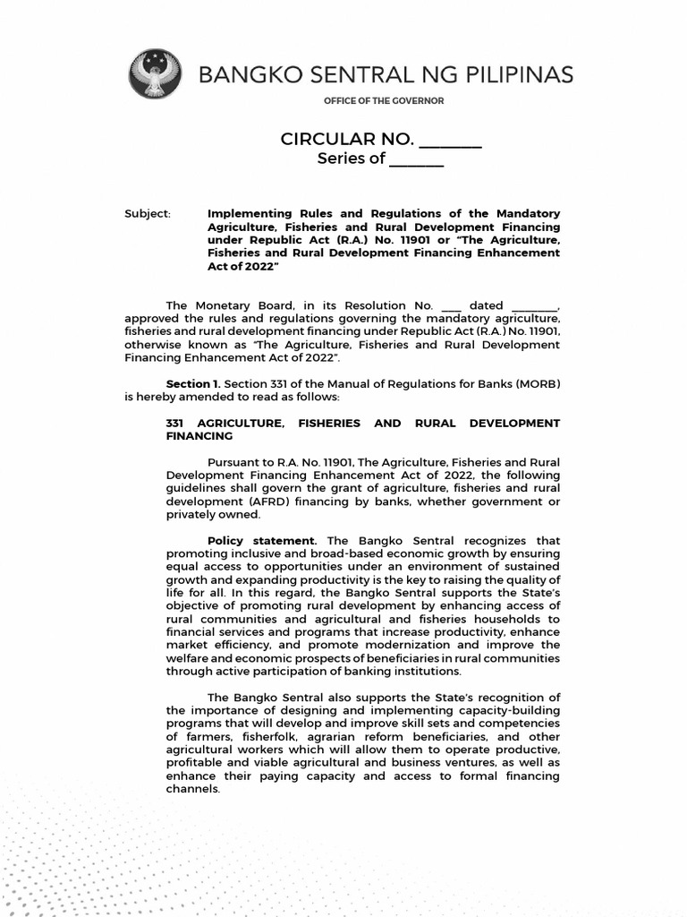 Draft Circular On AFRD Financing | PDF