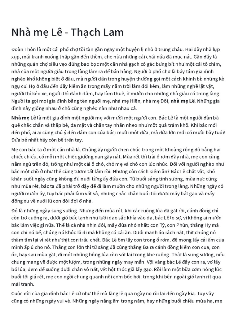Nhà mẹ Lê - Thạch Lam | PDF
