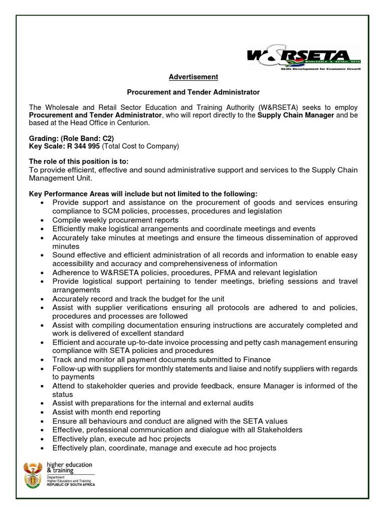 Procurement and Tender Administrator Role | PDF | Career & Growth ...
