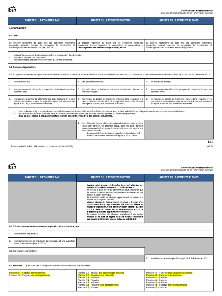 1994-07-07r Normes de Base Annexes 2-1 3-1 4-1 Tableau Comparatif Jaune ...