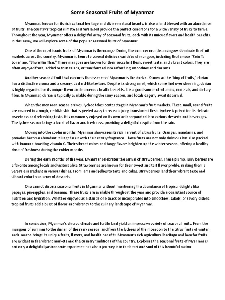 Some Seasonal Fruits of Myanmar Essay | PDF
