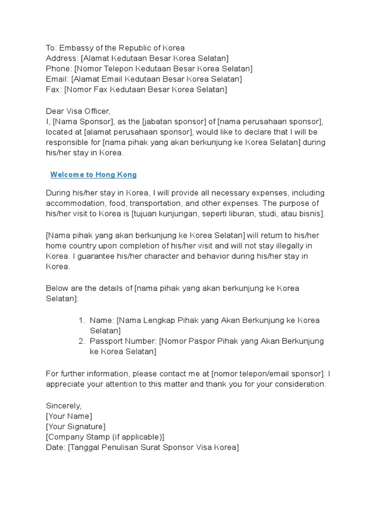 Contoh Surat Sponsor Untuk Visa Korea | PDF Contoh Surat Sponsor Untuk Visa Korea | PDF
