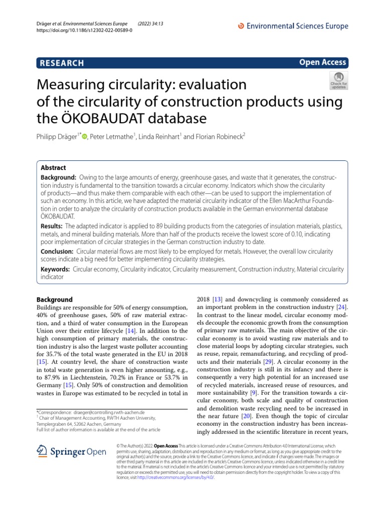 Measuring Circularity Evaluation of The Circularity of Construction ...