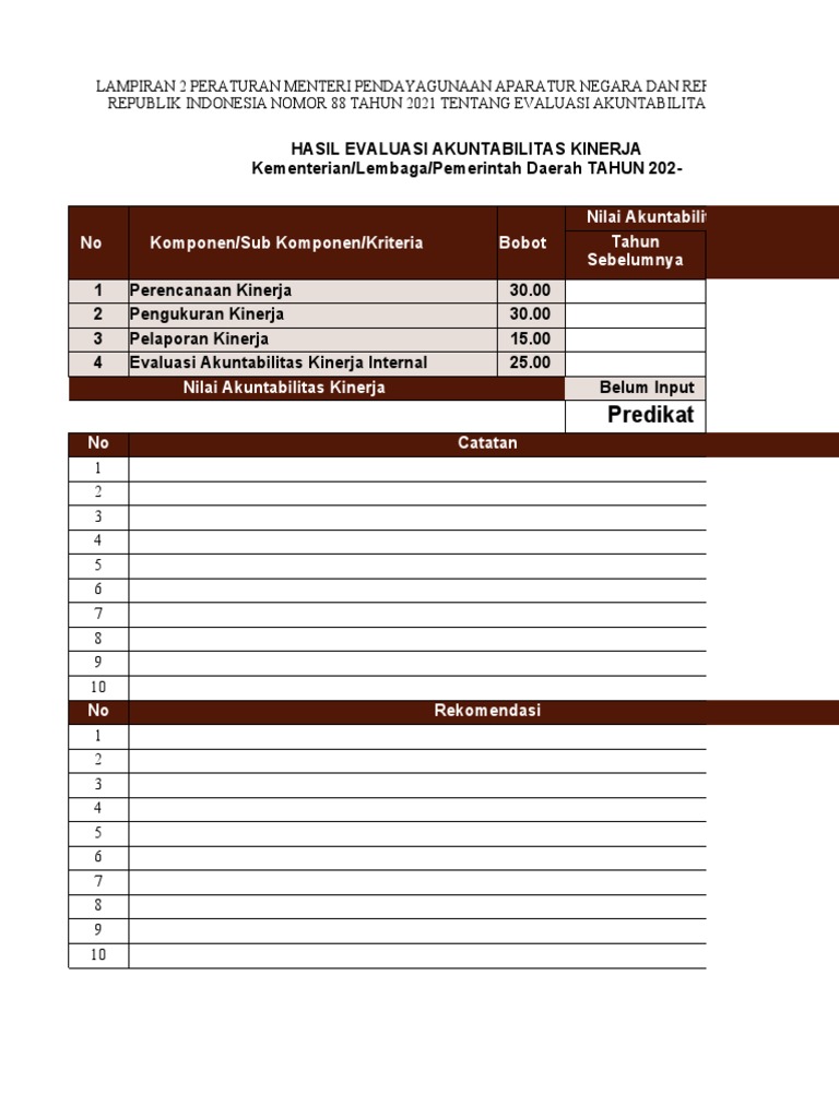 Kertas Kerja Evaluasi Akuntabilitas Kinerja Instansi | PDF