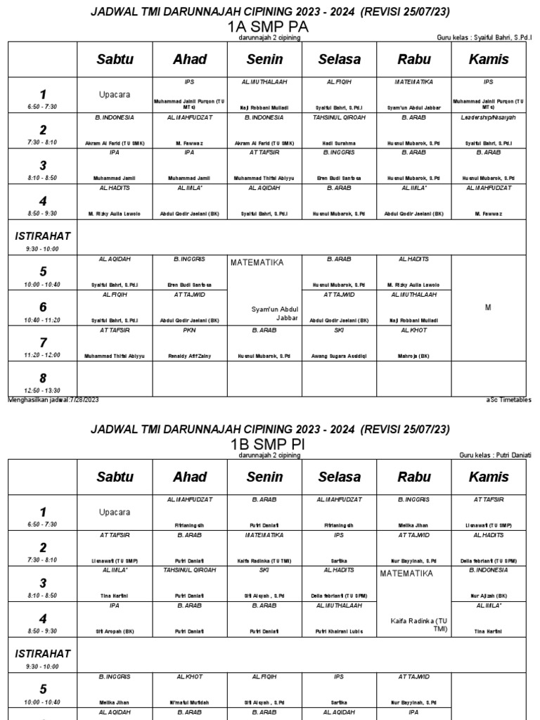 Jadwal KLS Sem 1 28-07-2023 | PDF