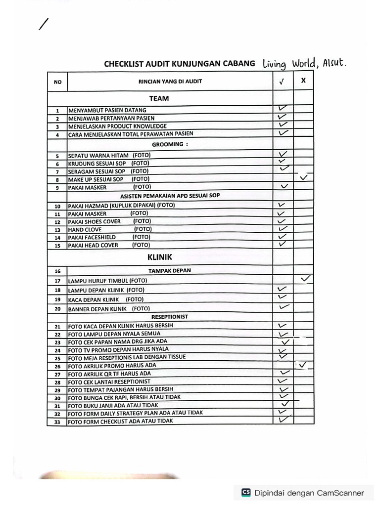 Ceklist Audit Kunjungan Cabang | PDF
