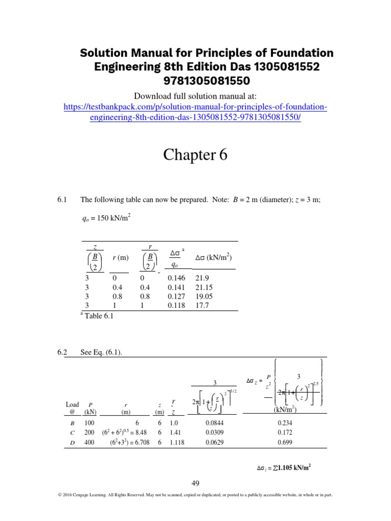 Principles of Foundation Engineering 8th Edition Das Solutions Manual Download | PDF