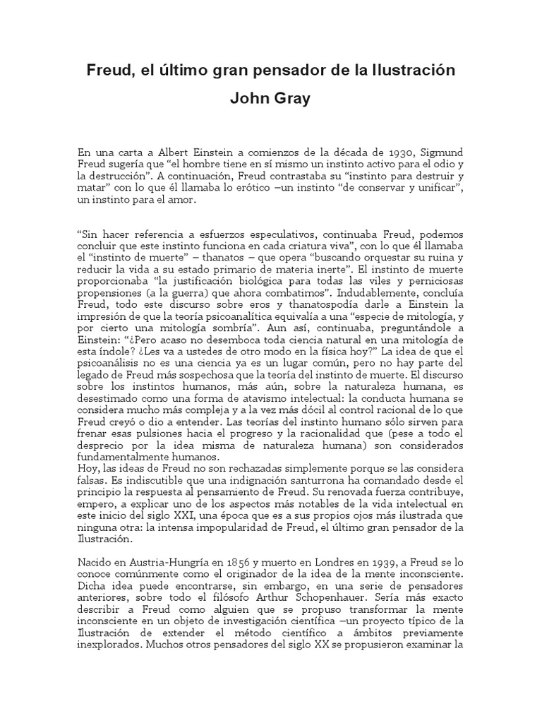 Freud, El Último Gran Pensador de La Ilustración - John Gray | PDF