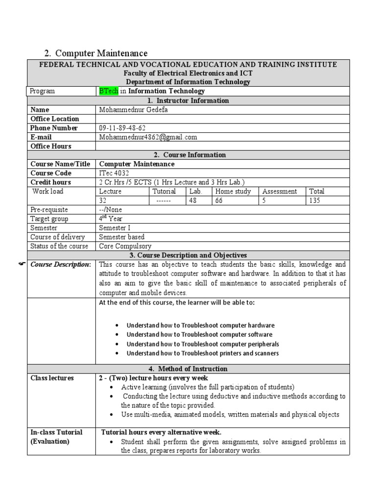 Computer Maintenance Course Outline | PDF
