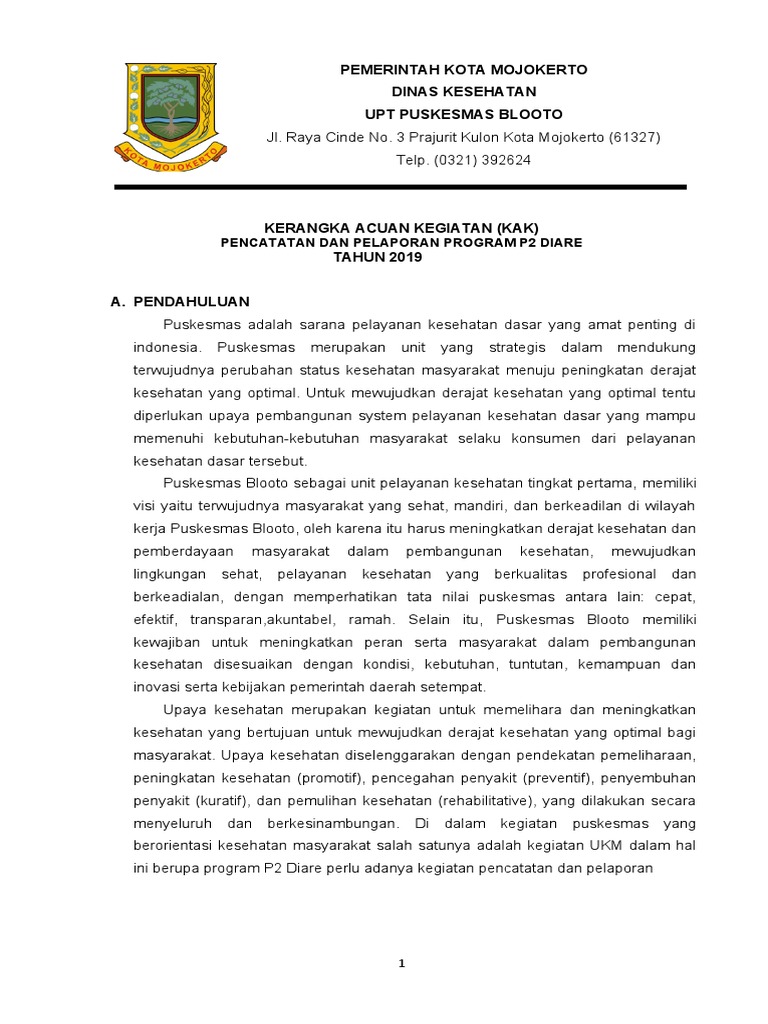 Kak Pencatatan Dan Pelaporan P2 Diare 2019 | PDF
