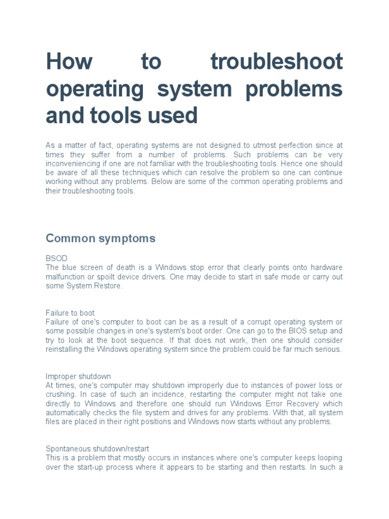 How To Troubleshoot Operating System Problems and Tools Used | PDF How To Troubleshoot Operating System Problems and Tools Used | PDF
