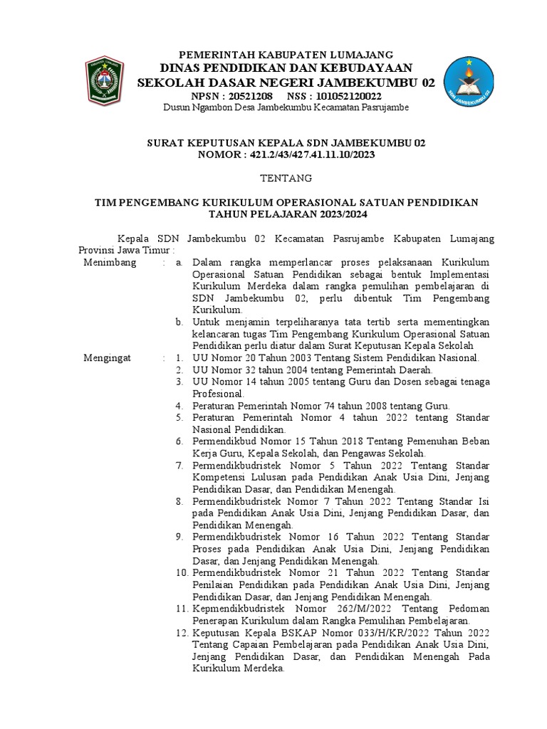 3.1 Lampiran 1 KOSP SK. TP KOSP | PDF